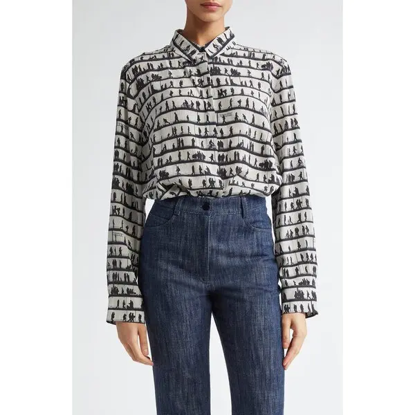 Akris People Print Silk Crêpe De Chine Shirt