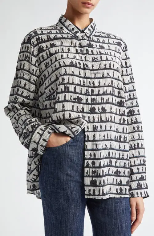 Akris People Print Silk Crêpe De Chine Shirt