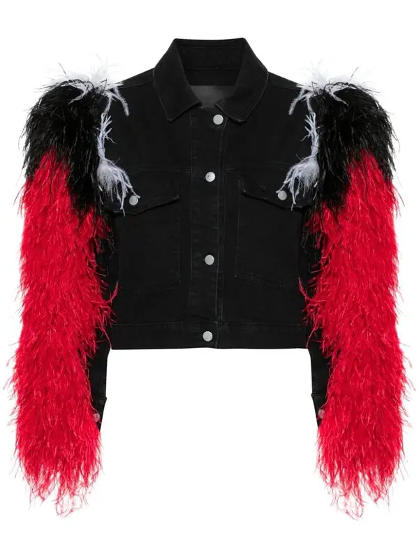 LOULOU Feather-detail Denim Jacket - Black