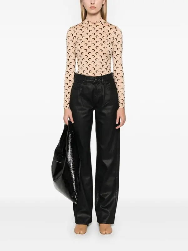 MARINE SERRE Recycled Moon Jersey Second Skin High-neck Top - Neutrals