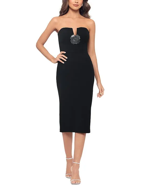 Aqua Scuba Crepe Flower Midi Dress