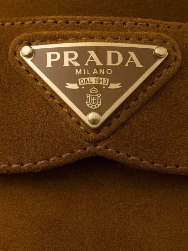 Prada Logo-appliqué Suede Mules - Brown