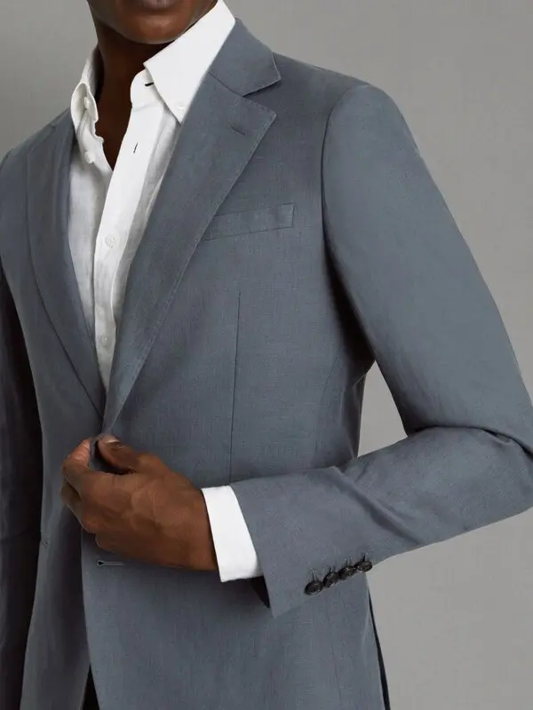 REISS Kin Single-breasted Linen Suit Blazer Slim Fit
