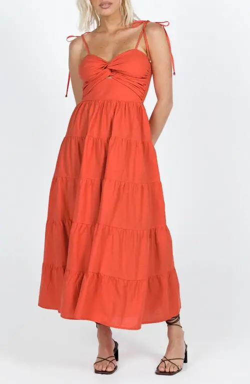 Princess Polly Chavez Tie Strap Tiered Maxi Dress In Medium Red - 40% Off |  Editorialist