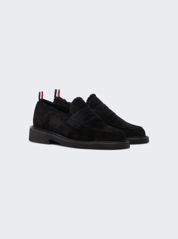 Thom Browne Suede Crepe Sole Shearling Penny Loafer