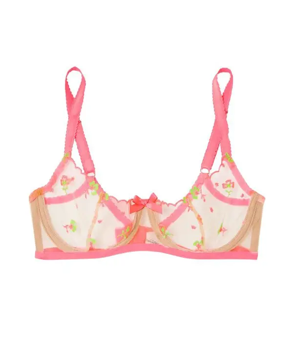 Agent Provocateur Willowe Bow-detail Embroidered Satin-trimmed Tulle Underwired Bra - Pink