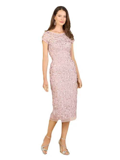 LARA NEW YORK 3d Applique Midi Dress With Cap Sleeves - Mauve