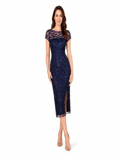 LARA NEW YORK 3d Applique Midi Dress - Navy