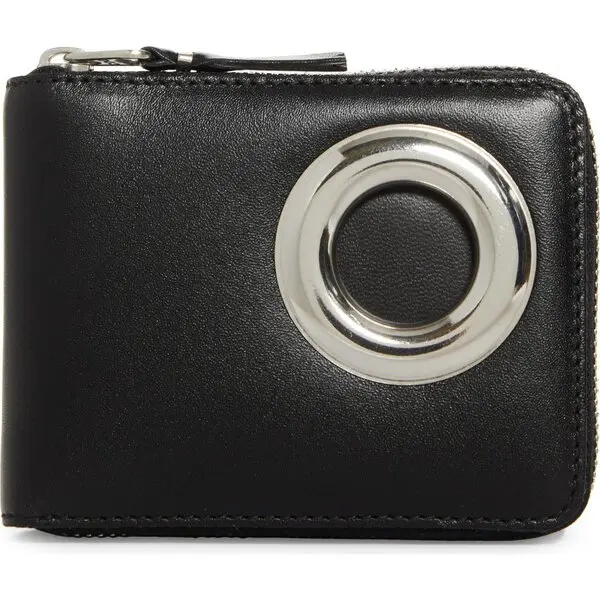 Comme Des Garçons Small Eyelet Leather Half Zip Wallet - Black