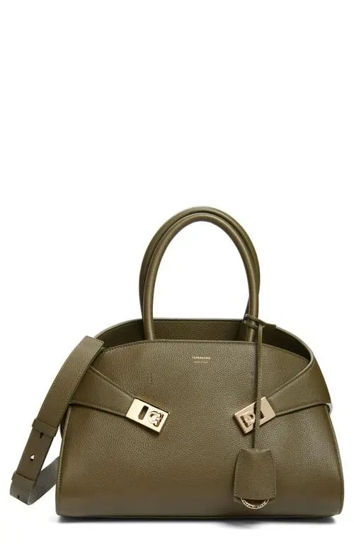 FERRAGAMO Small Hug Grained Leather Top Handle Satchel - New Olive