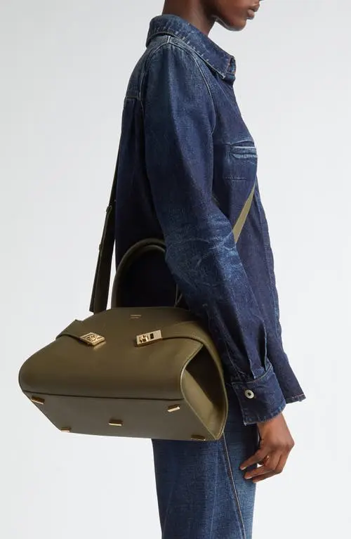 FERRAGAMO Small Hug Grained Leather Top Handle Satchel - New Olive