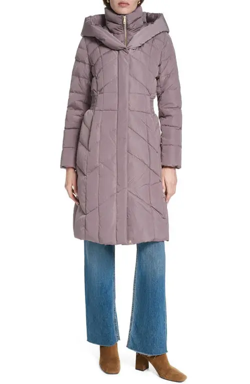 Cole Haan Taffeta Puffer Coat With Quilted Zip Bib - Cashew