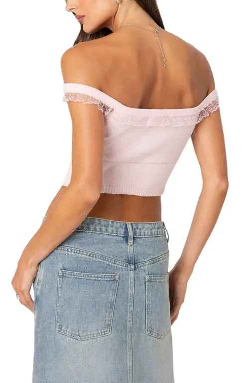 EDIKTED Lace Trim Knit Crop Top