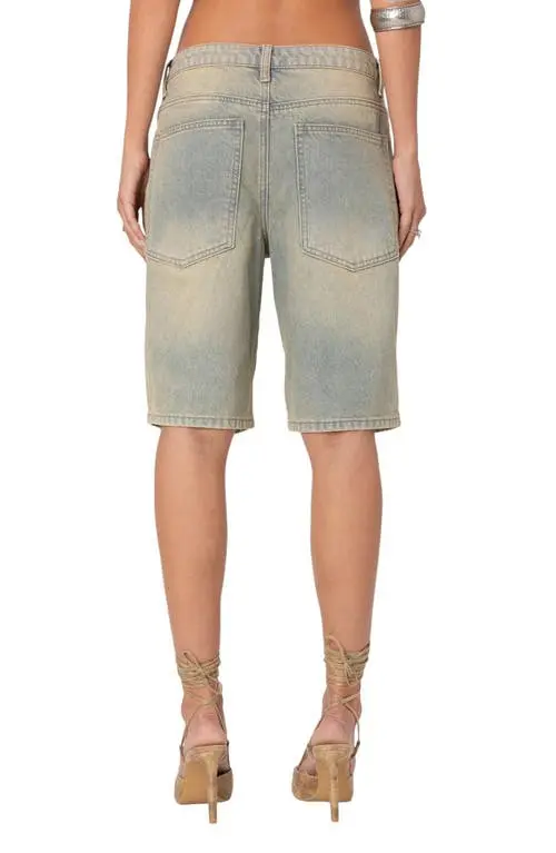 EDIKTED Shira Low Rise Bermuda Denim Shorts - Blue-washed