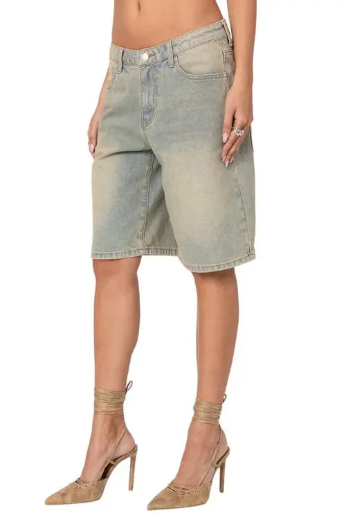 EDIKTED Shira Low Rise Bermuda Denim Shorts - Blue-washed