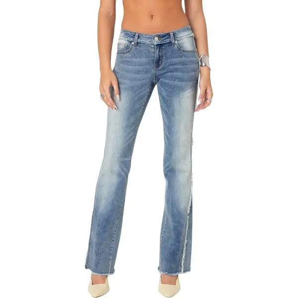 EDIKTED Distressed Low Rise Flare Jeans