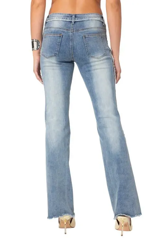 EDIKTED Distressed Low Rise Flare Jeans
