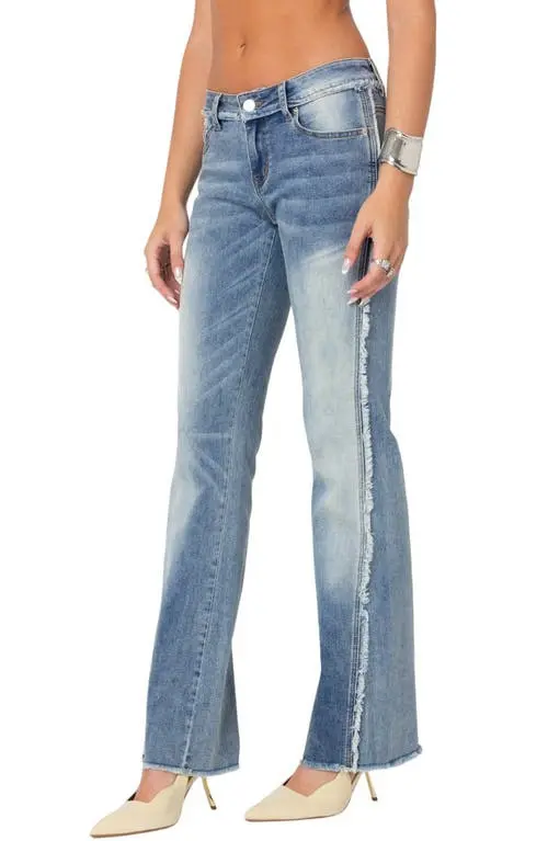 EDIKTED Distressed Low Rise Flare Jeans