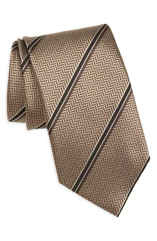 TOM FORD Stripe Herringbone Silk Tie - Beige