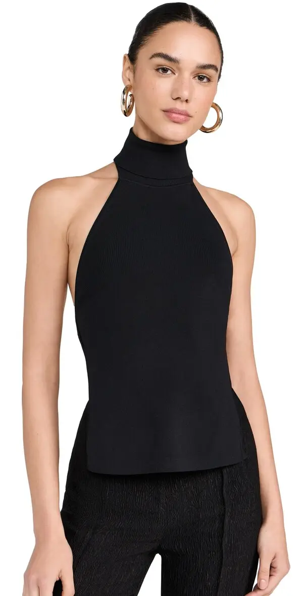 Cult Gaia Wake Knit Top With High Neck And Wide Back Strap - Black