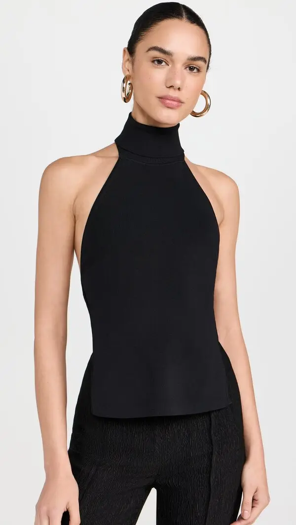 Cult Gaia Wake Knit Top With High Neck And Wide Back Strap - Black