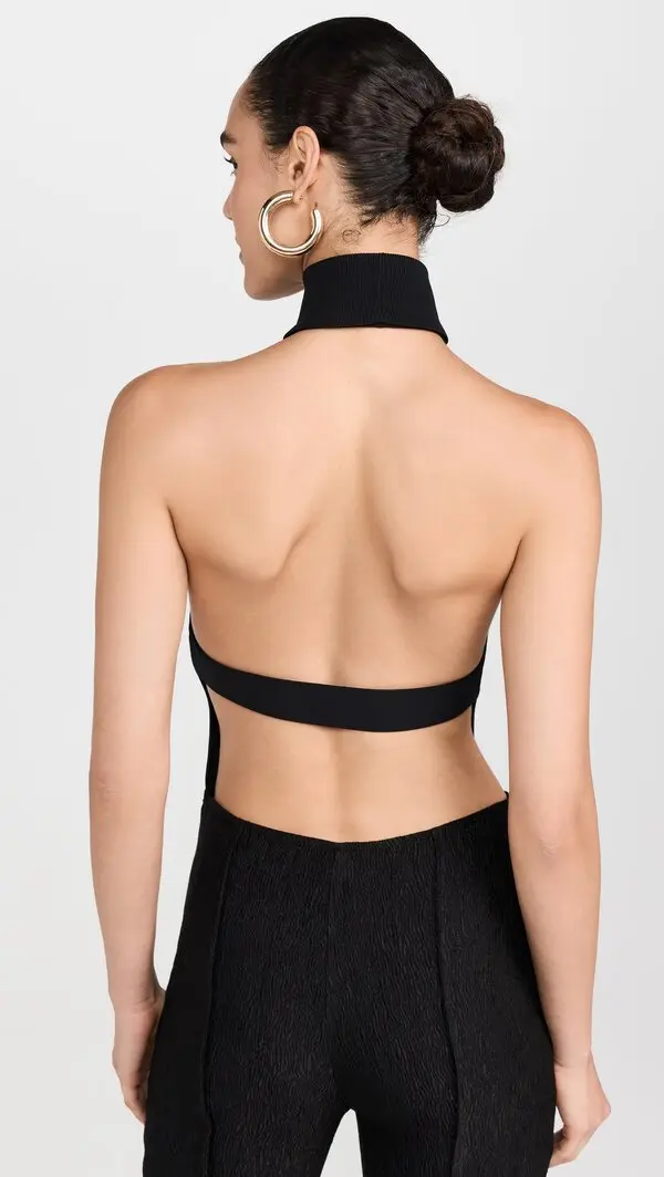 Cult Gaia Wake Knit Top With High Neck And Wide Back Strap - Black