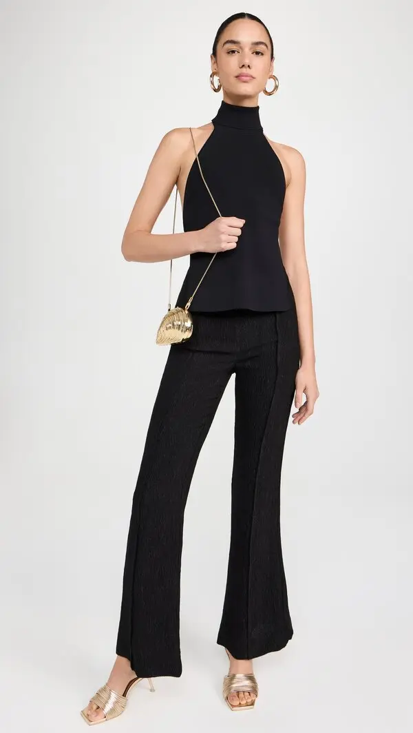 Cult Gaia Wake Knit Top With High Neck And Wide Back Strap - Black