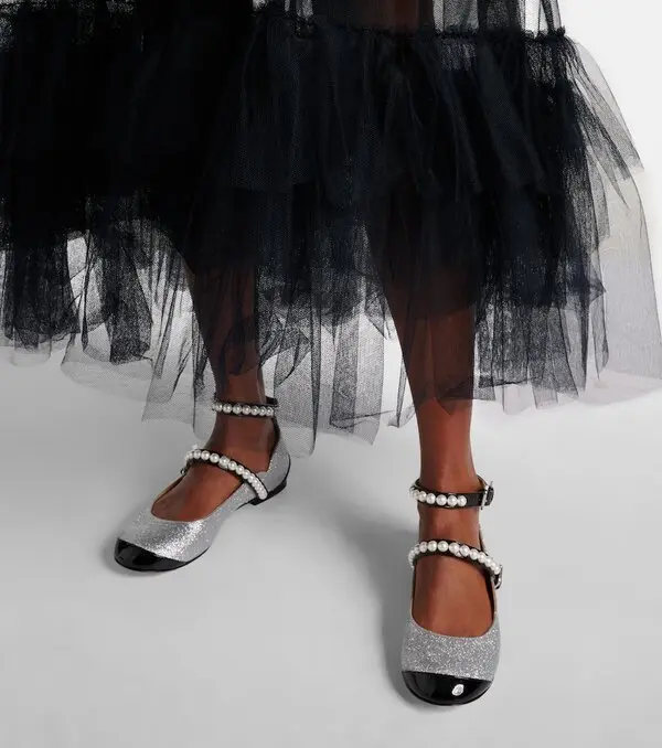 Mach & Mach Embellished Glitter Mary Jane Flats