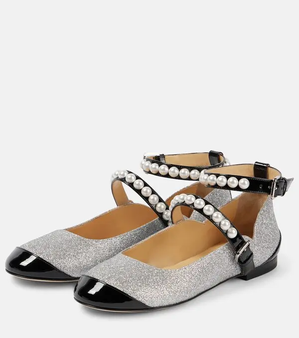 Mach & Mach Embellished Glitter Mary Jane Flats