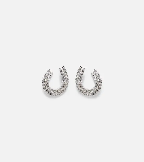 BUCHERER FINE JEWELLERY Baguette And Brilliant Cut Diamond Hoop Earrings In 18kt White Gold - Silver