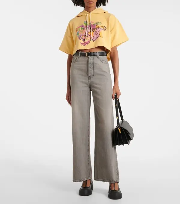 Marni Printed Cropped Cotton Hoodie In Yellow - 60% Off | Editorialist