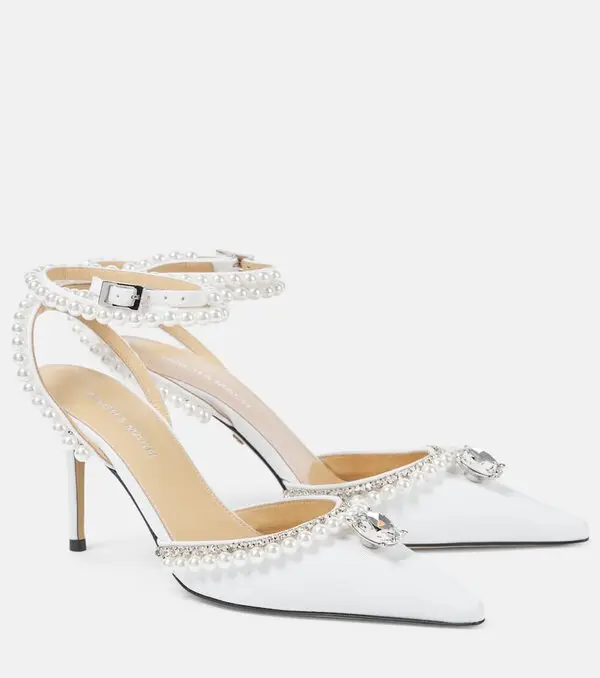 Mach & Mach Diamond Of Elizabeth Satin Pumps - White