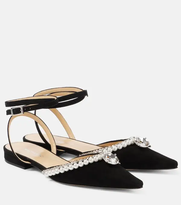 Mach & Mach Diamond Of Elizabeth Suede Flats - Black