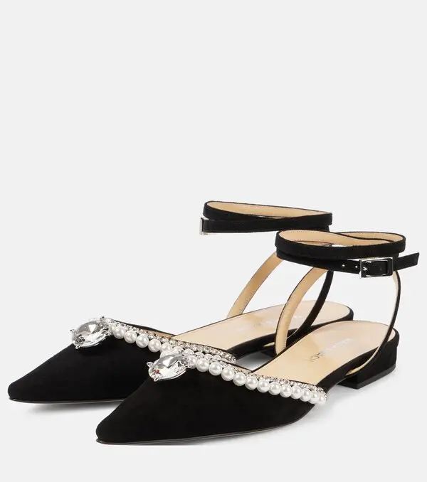 Mach & Mach Diamond Of Elizabeth Suede Flats - Black