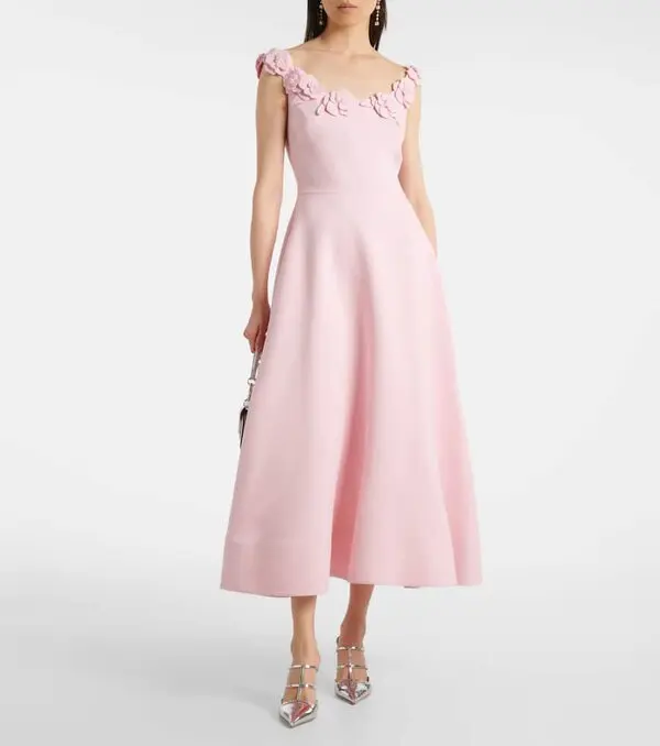 valentino dress pink midi Contemporary 40302 and voluminous long sleeves with gathered cuffs Valentino Garavani Crepe Couture Floral-Appliqu