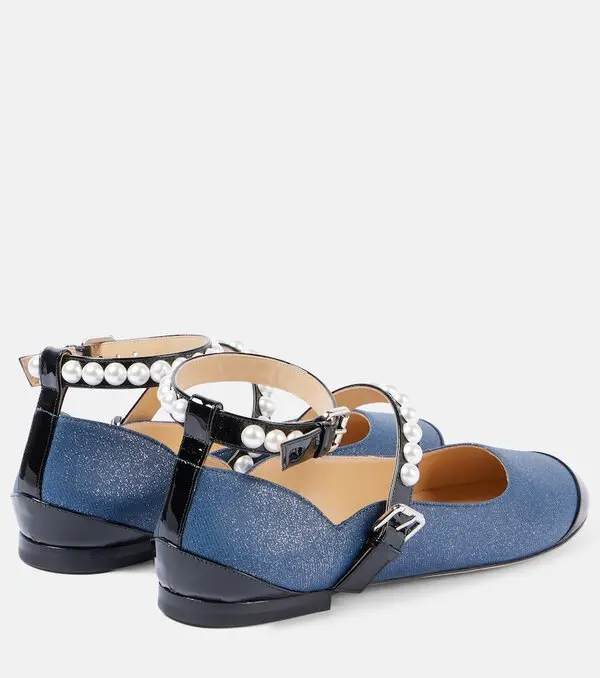 Mach & Mach Embellished Denim Mary Jane Flats