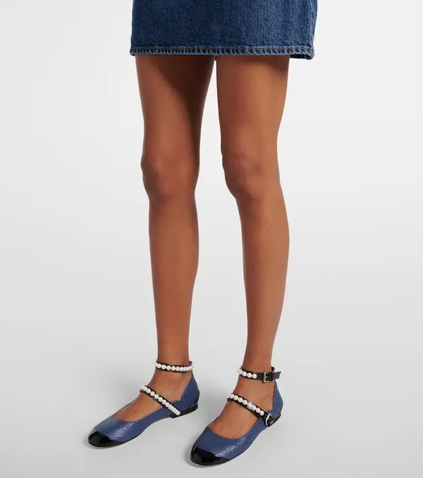 Mach & Mach Embellished Denim Mary Jane Flats