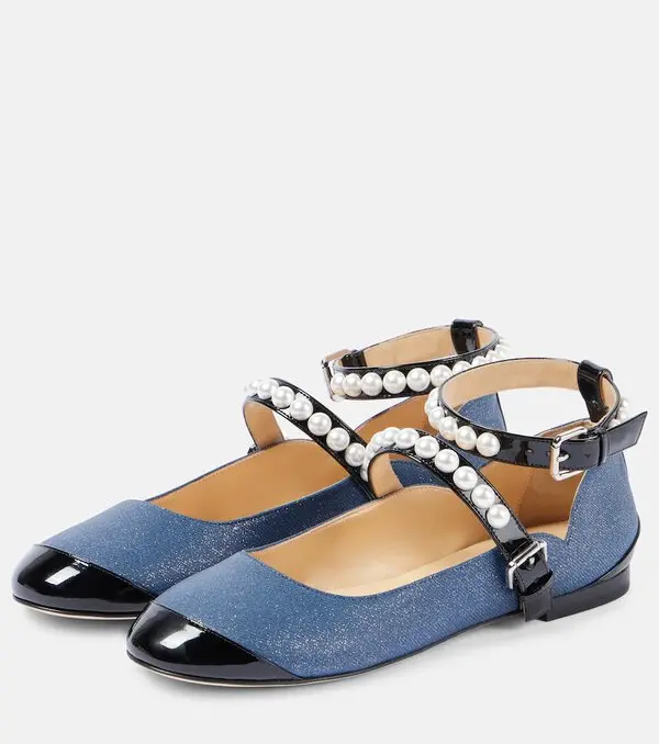 Mach & Mach Embellished Denim Mary Jane Flats