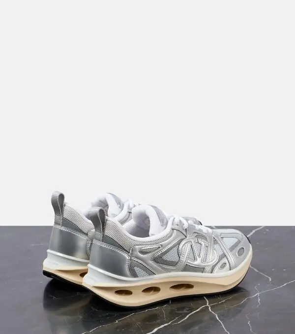 Valentino Garavani Vlogo Easyjog Leather-trimmed Sneakers - Silver