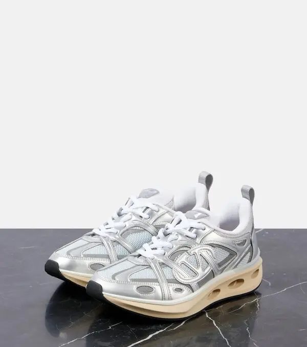 Valentino Garavani Vlogo Easyjog Leather-trimmed Sneakers - Silver