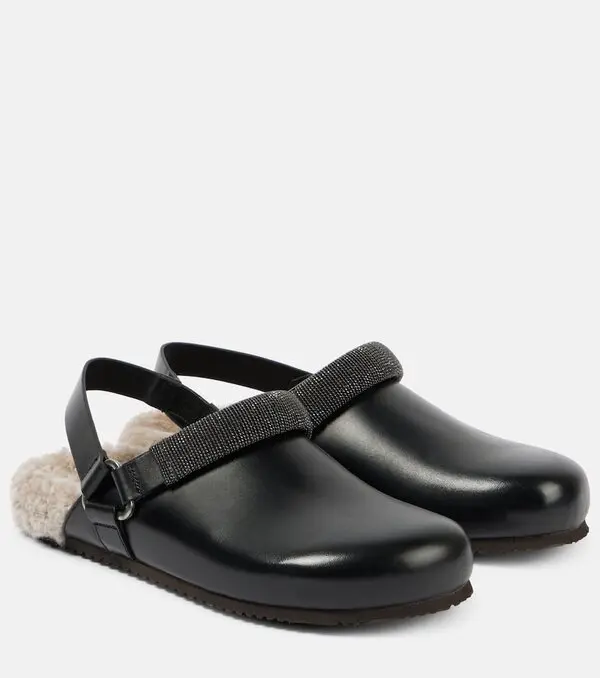 Brunello Cucinelli Monili Shearling-lined Leather Clogs
