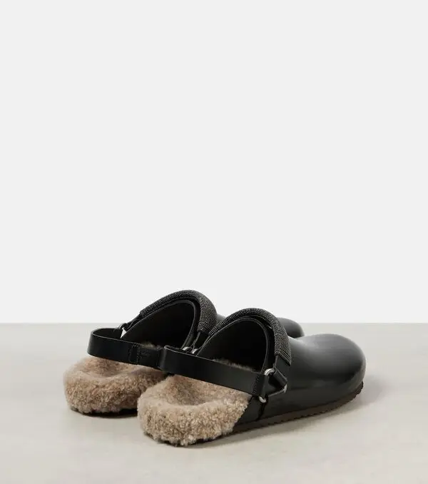 Brunello Cucinelli Monili Shearling-lined Leather Clogs