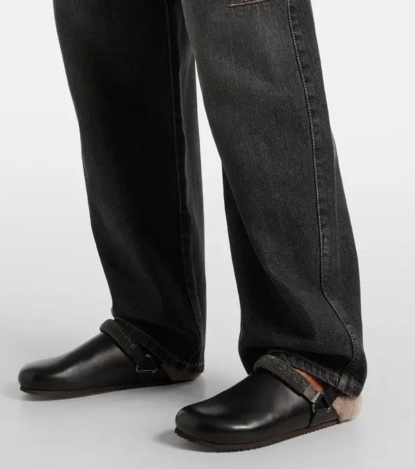 Brunello Cucinelli Monili Shearling-lined Leather Clogs
