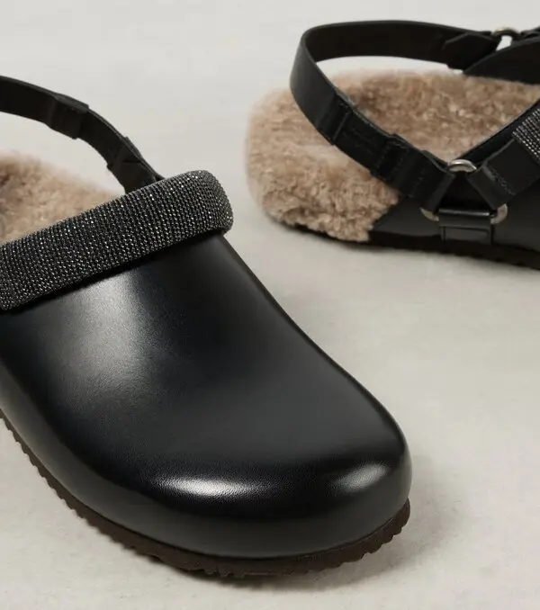 Brunello Cucinelli Monili Shearling-lined Leather Clogs