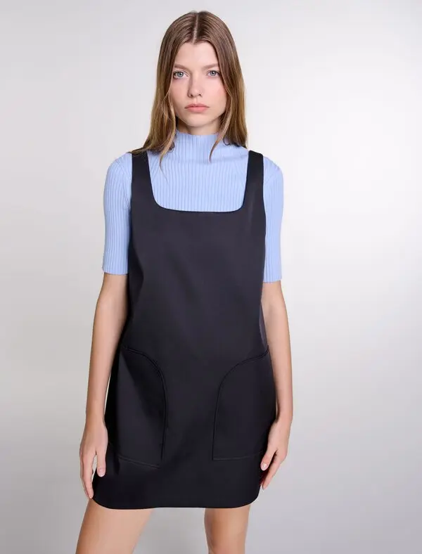 satin pinafore dress METAMORPHOZA - Draped Balloon Pinafore Dress In Black