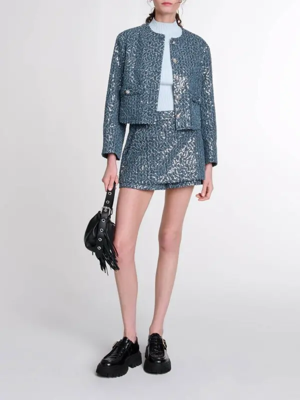 Maje Cotton Sequined Tweed Jacket