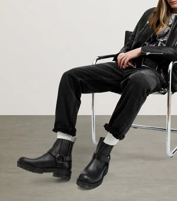 All Saints Hank Leather Biker Boots Size 12 Leather Black AllSaints Hank leather combat boots in black | ASOS main image 2