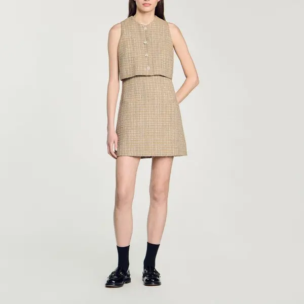 Sandro Tweed Mini Dress - Camel