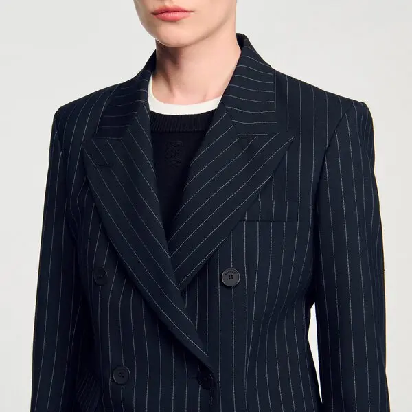 Sandro Striped Suit Jacket - Black