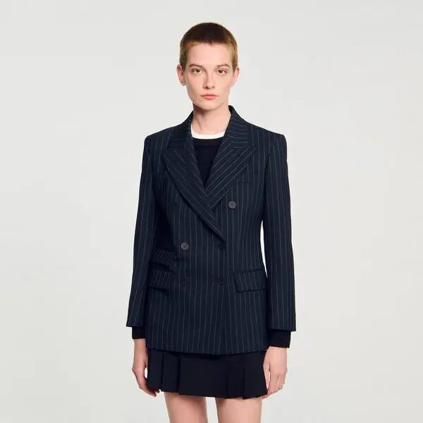 Sandro Striped Suit Jacket - Black